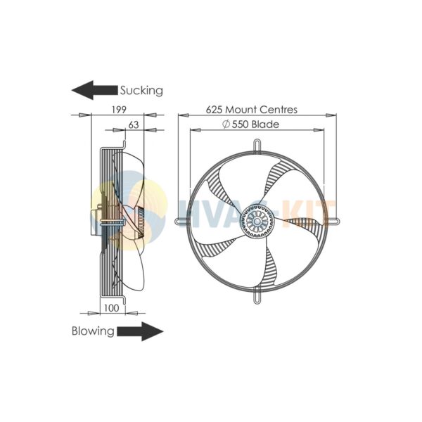 550mm Guard Mounted Axial Fan Blower 3 ph - 6 Pole (900-920rpm) 240w | SRW